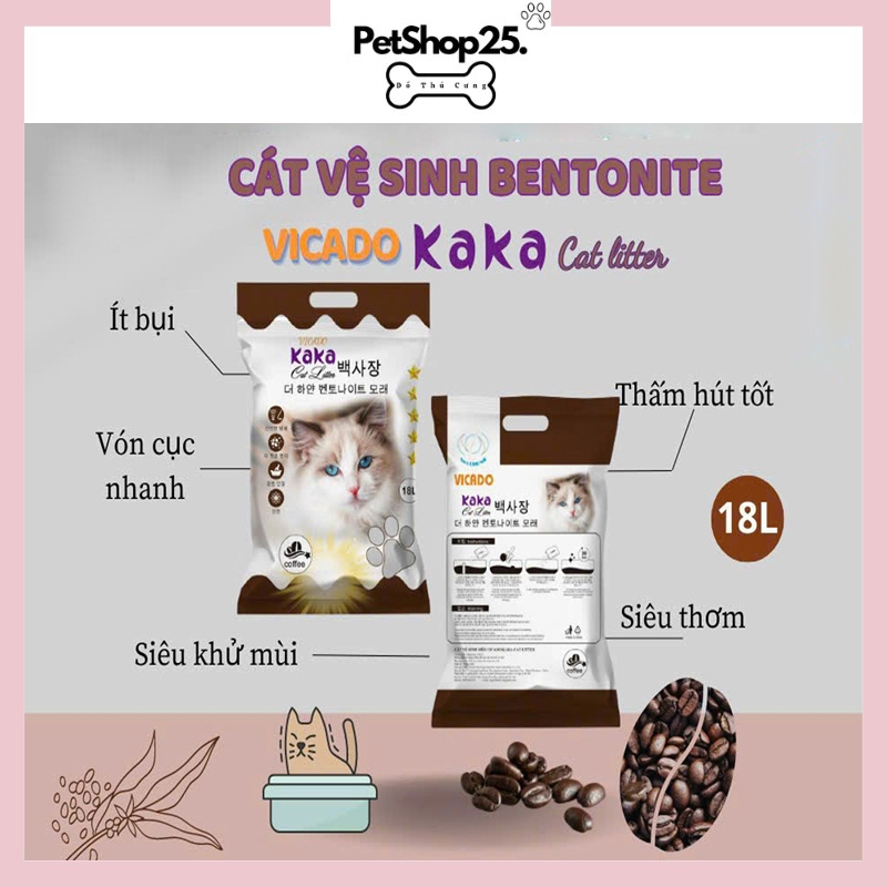 Cát vệ sinh cho mèo Kaka cat litter 18L - Cát đất sét siêu khử mùi, vón ...