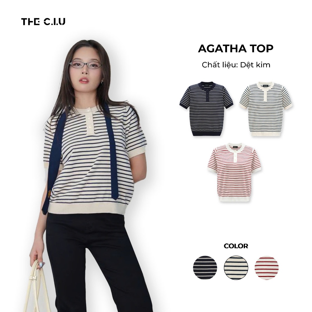 Áo dệt kim tay ngắn cổ tròn họa tiết sọc THE C.I.U - Agatha Top ...