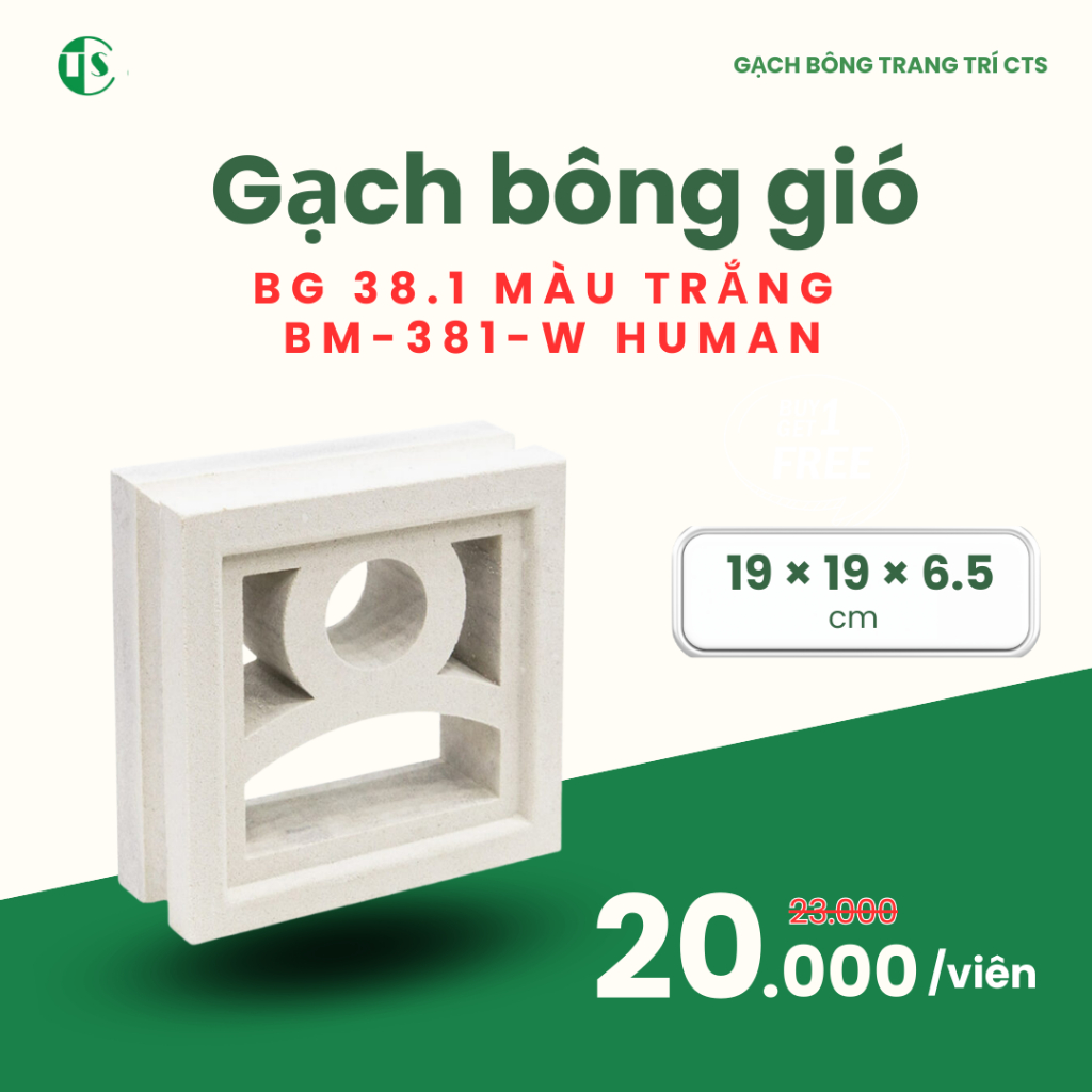 Gạch bông gió CTS BG 38.1 màu trắng BM-381-W Human | Shopee Việt Nam