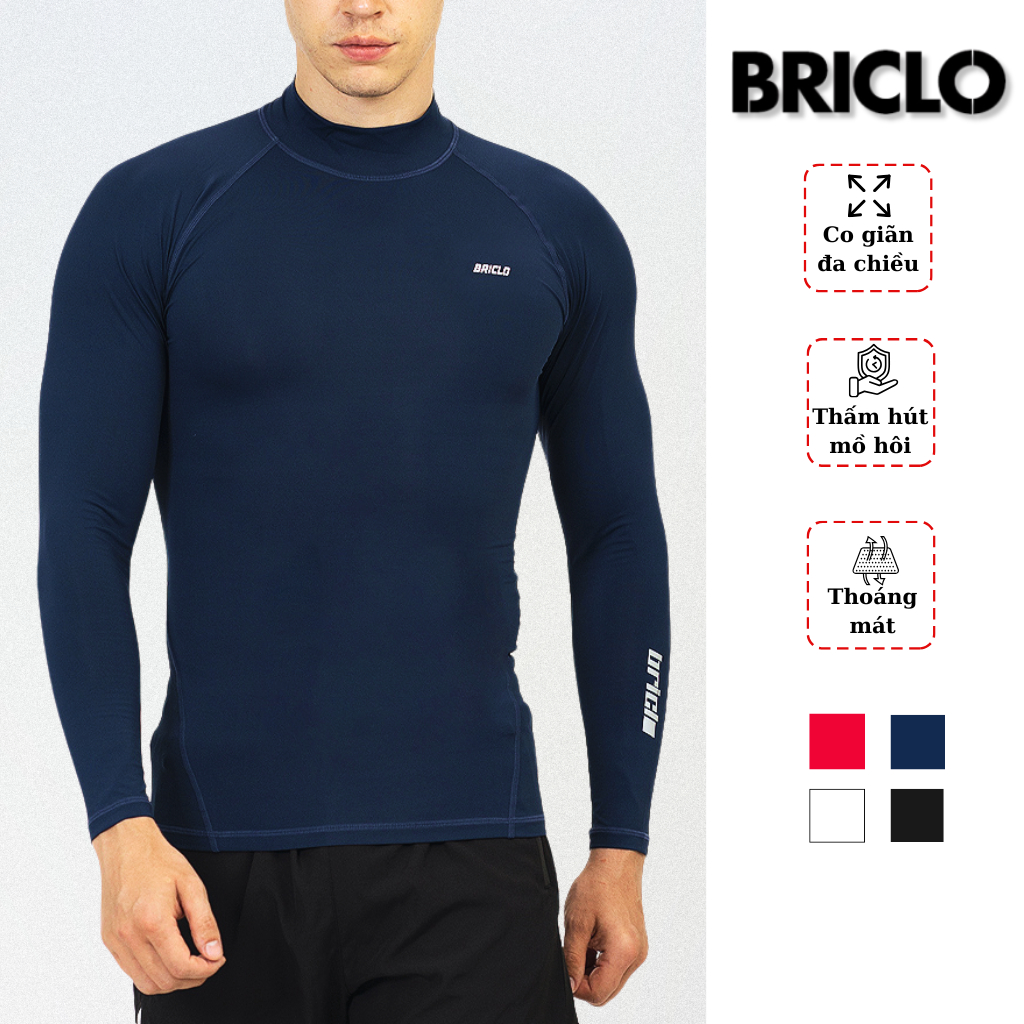 Áo thể thao nam dài tay BRICLO cổ cao vừa, co giãn 4 chiều, siêu thâm ...