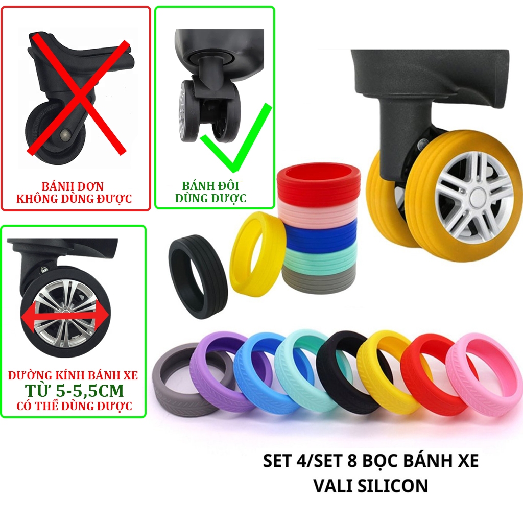 Bọc bánh xe vali hành lý bằng silicon giảm tiếng ồn chống mài mòn tiện ...