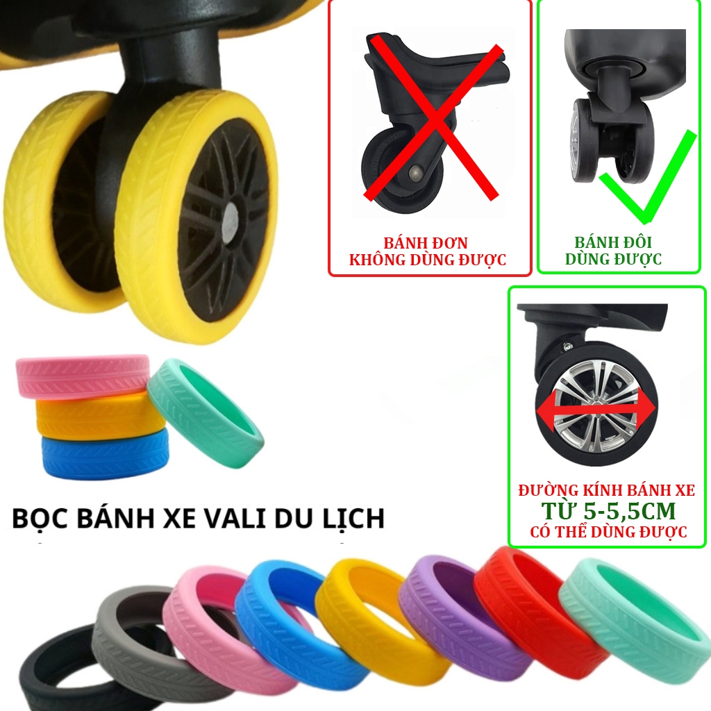 [Vân Xéo] Bọc bánh xe vali hành lý bằng silicon giảm tiếng ồn chống mài ...