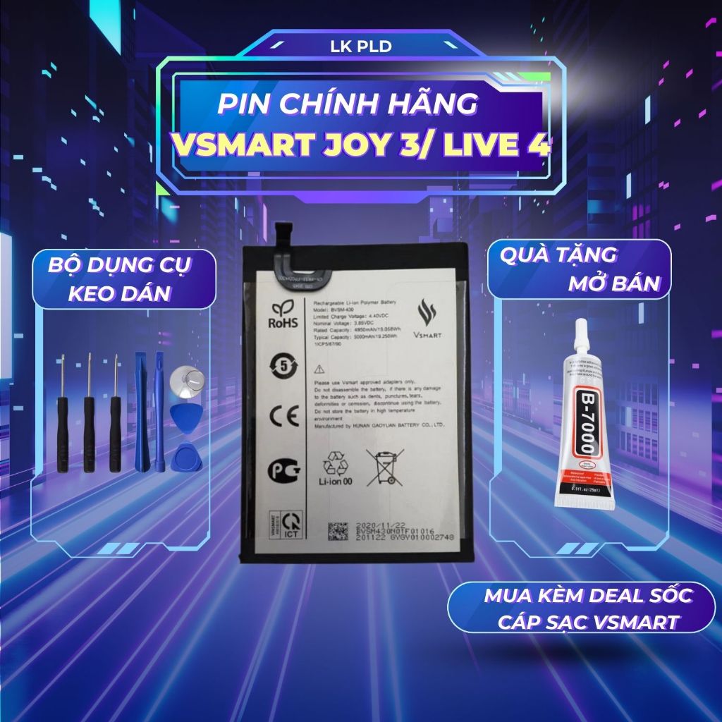 Pin Vsmart Live 4 zin hãng Vsmart sản xuất,Tặng kèm bộ mở máy, keo dán ...