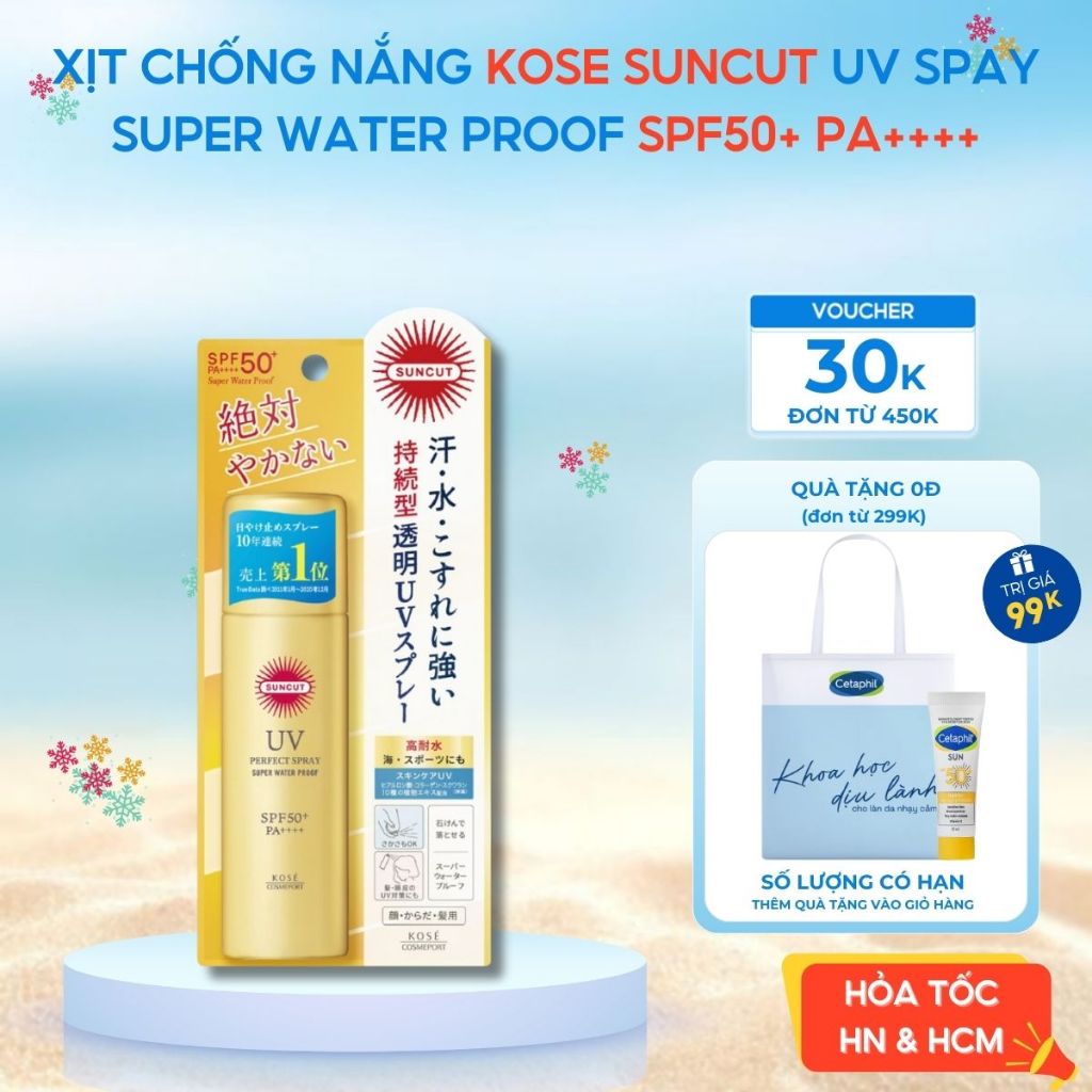 Xịt Chống Nắng Siêu Chống Nước Kosé Suncut Uv Perfect Spray Super Waterproof Spf50+/Pa++++ (90g ...