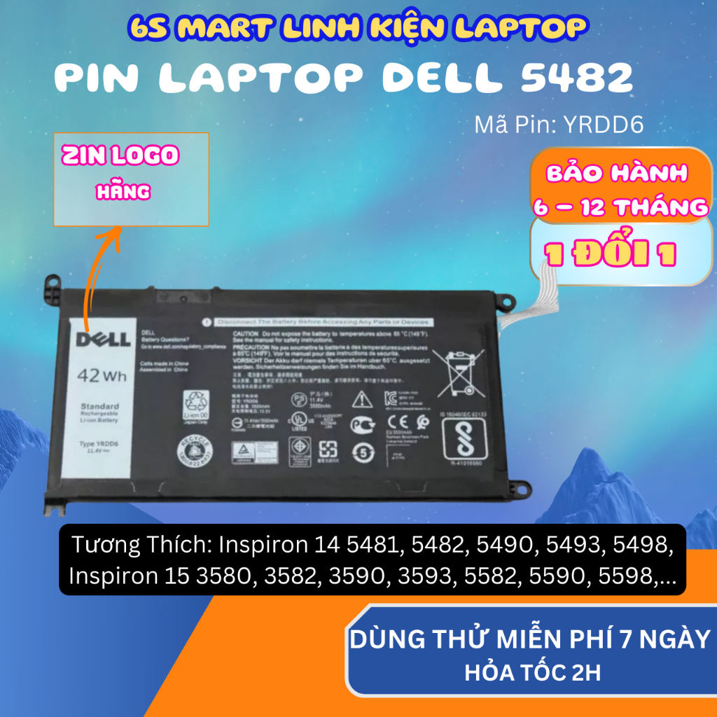Pin Laptop Dell Inspiron 14 5481 5482 5490 5493, Inspiron 15 3580 3582 ...