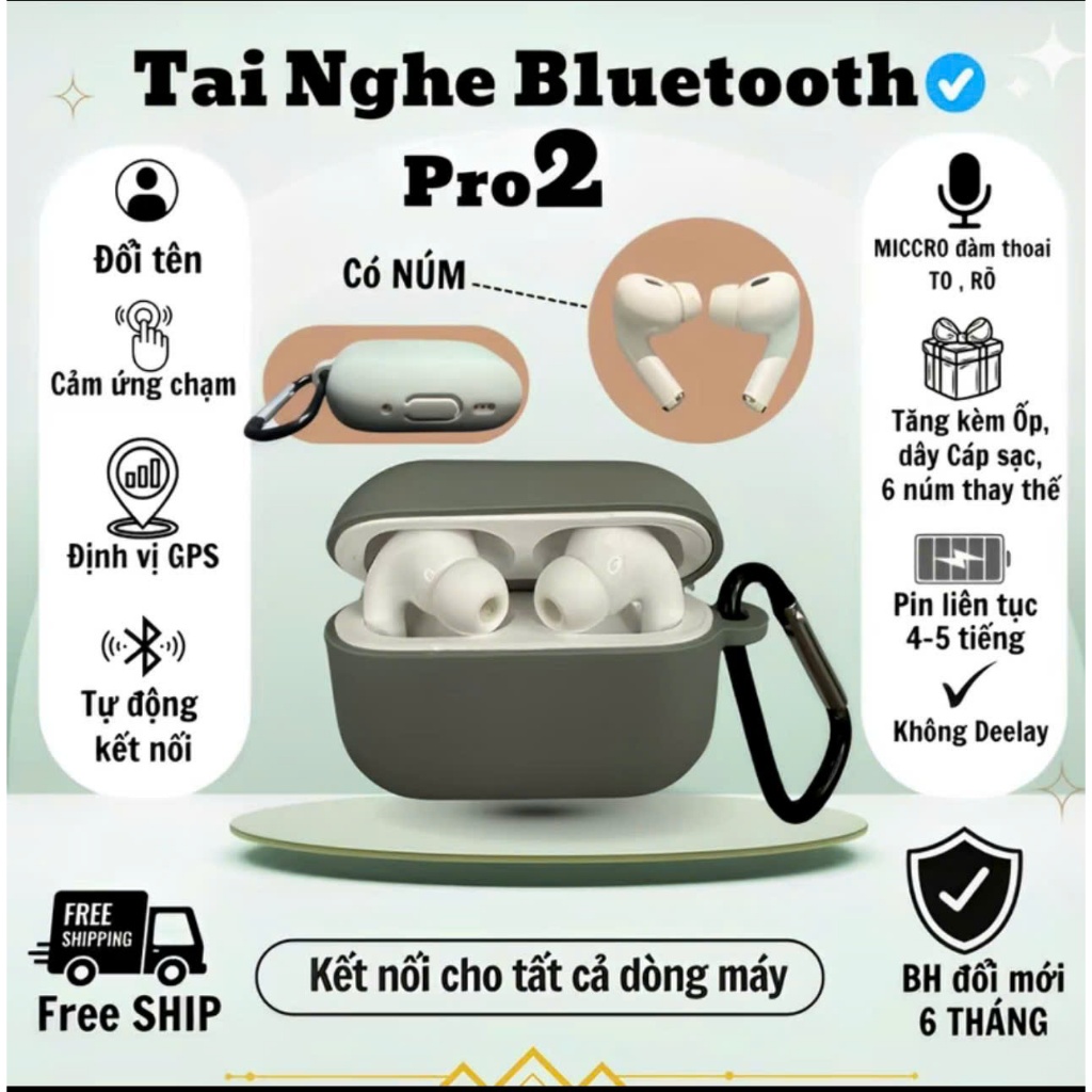 Tai Nghe Bluetooth PRO2 Không Dây Thế Hệ Mới ,Đàm Thoại Hai Chiều,Pin ...