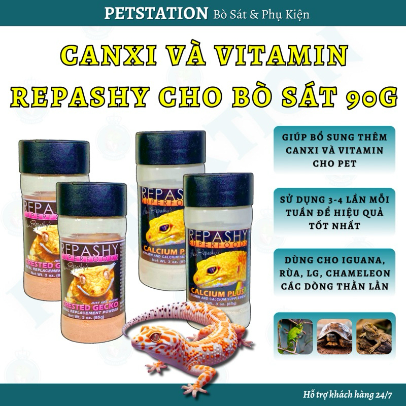 CANXI VÀ VITAMIN CHO BÒ SÁT HIỆU REPASHY 85GR, BỔ SUNG KHOÁNG VÀ VITAMIN CHO RÙA, GECKO, THẰN ...