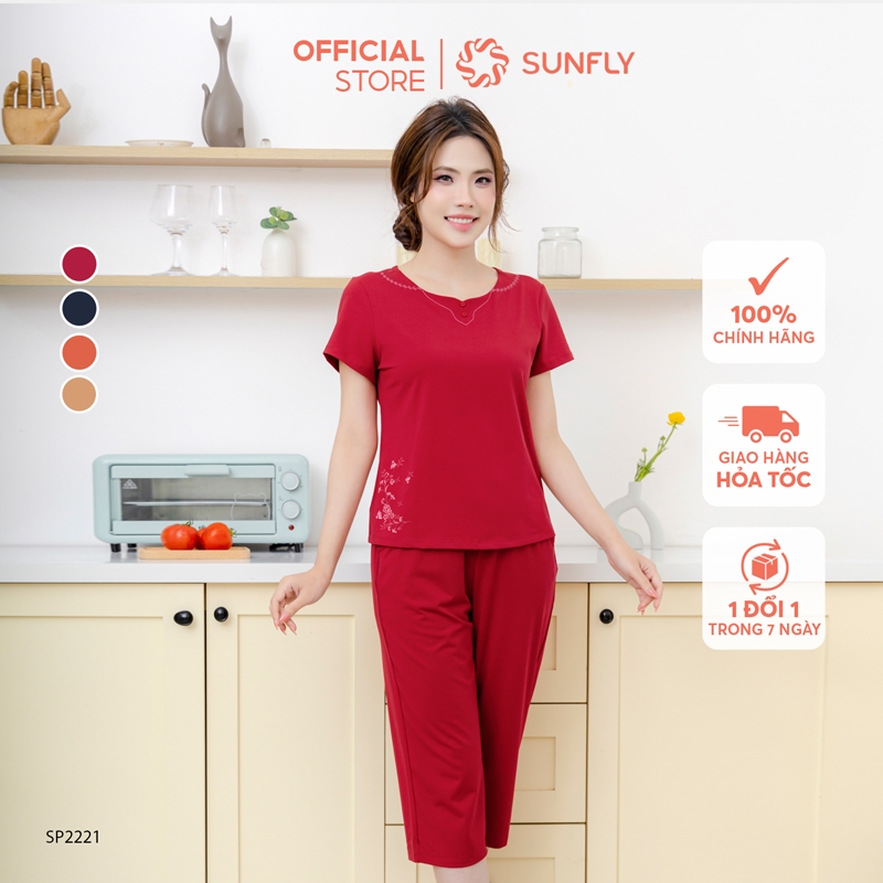 Đồ bộ mặc nhà nữ cotton compact SUNFLY áo cộc quần ngố SP2221 | Shopee ...