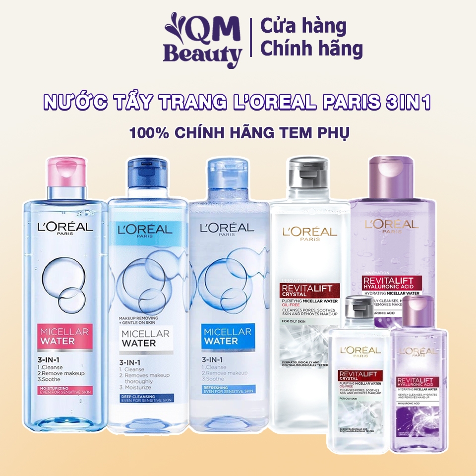 Nước tẩy trang L'Oreal Paris Micellar Water dưỡng ẩm sạch sâu trang điểm cho da dầu, nhạy cảm ...