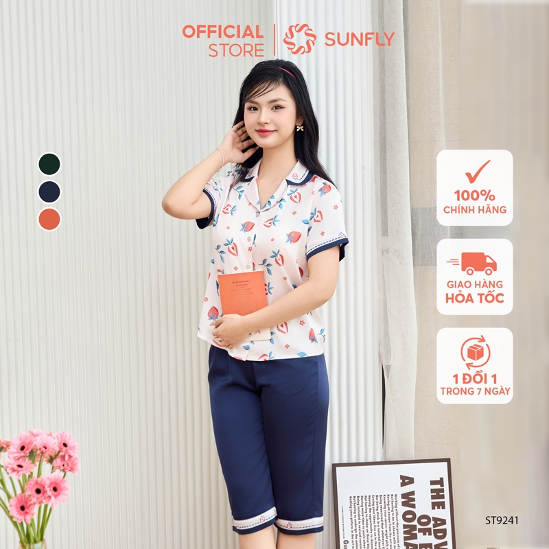 Bộ pijama nữ lụa latin SUNFLY áo cộc quần ngố ST9241 | Shopee Việt Nam