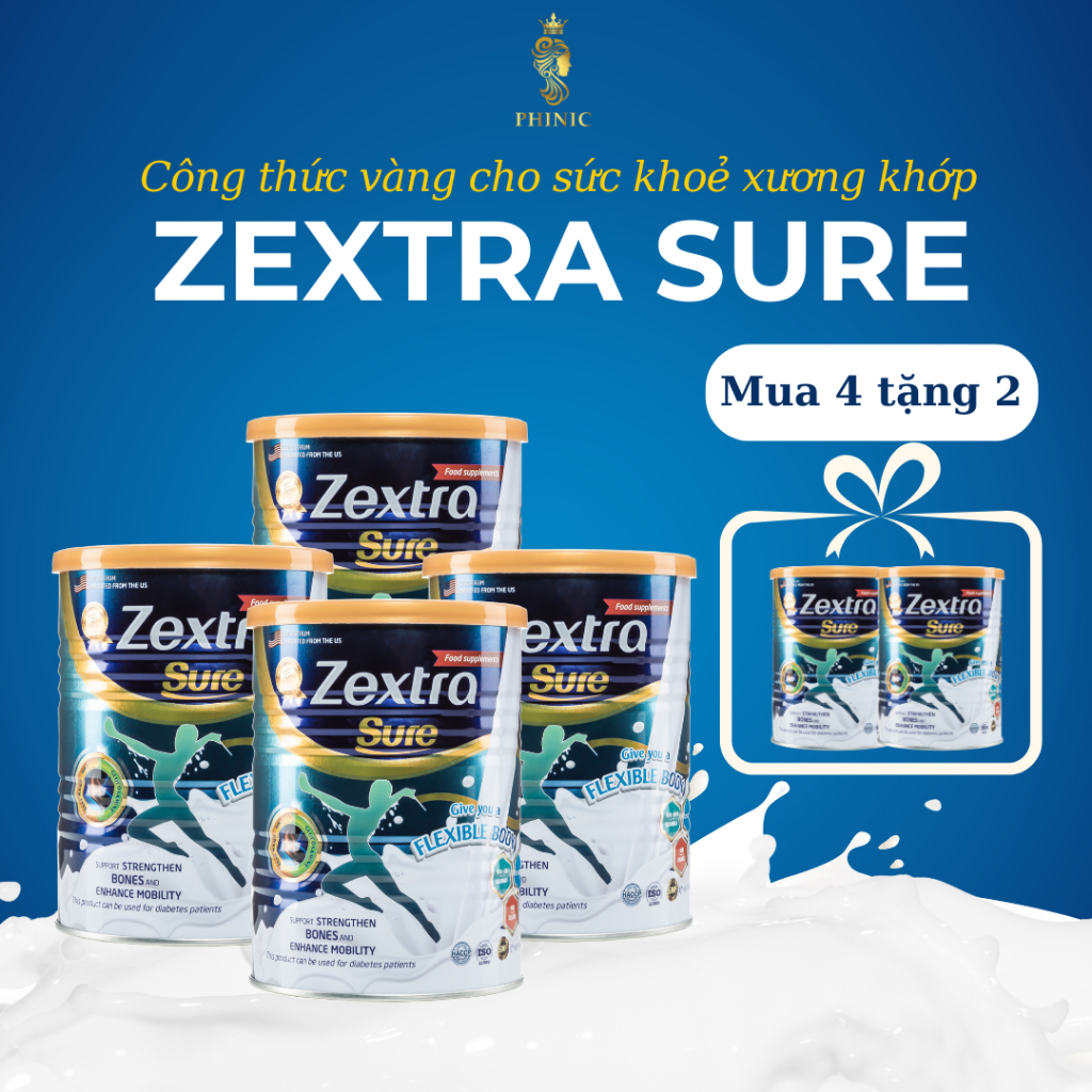 Combo mua 4 tặng 2 Sữa Zextra Sure - Sữa cao cấp giúp giảm đau và hỗ trợ xương khớp, nhập khẩu ...