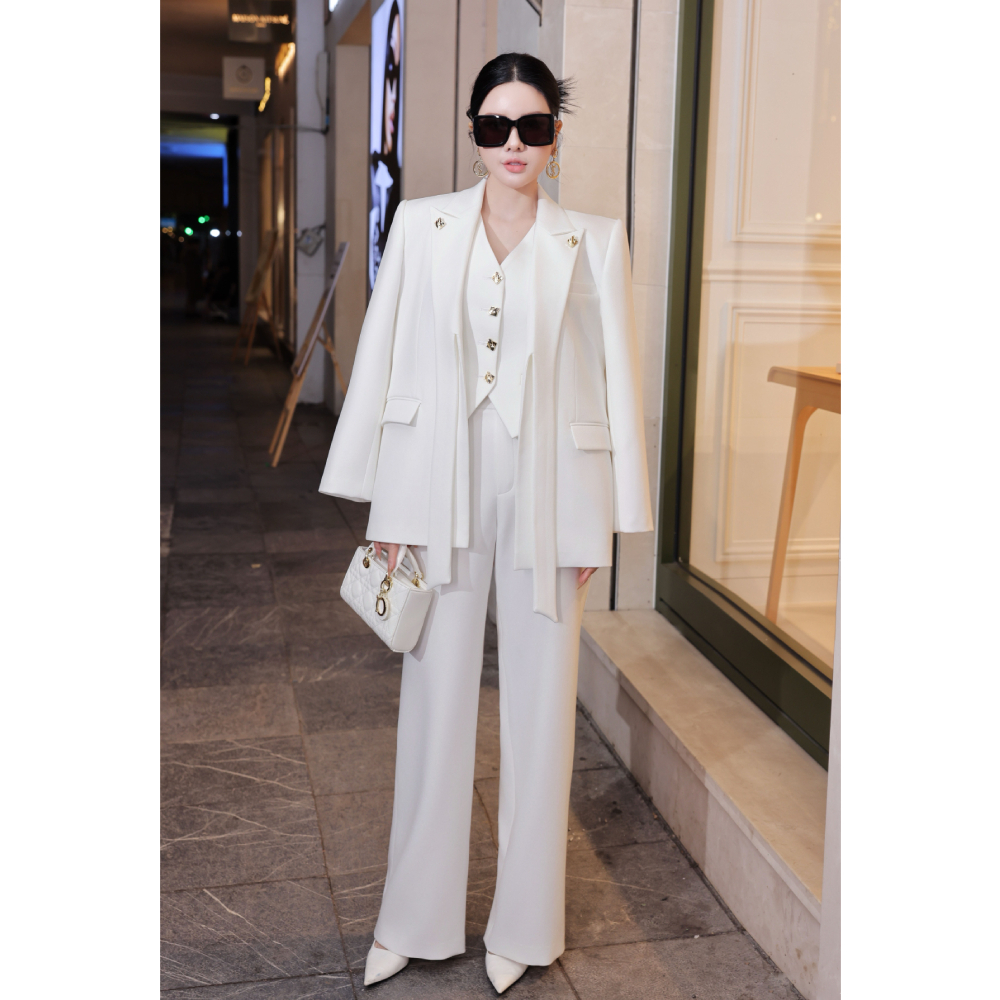 Set blazer cao cấp IFY Design 3 món áo gile dáng ngắn basic cổ v phối ...