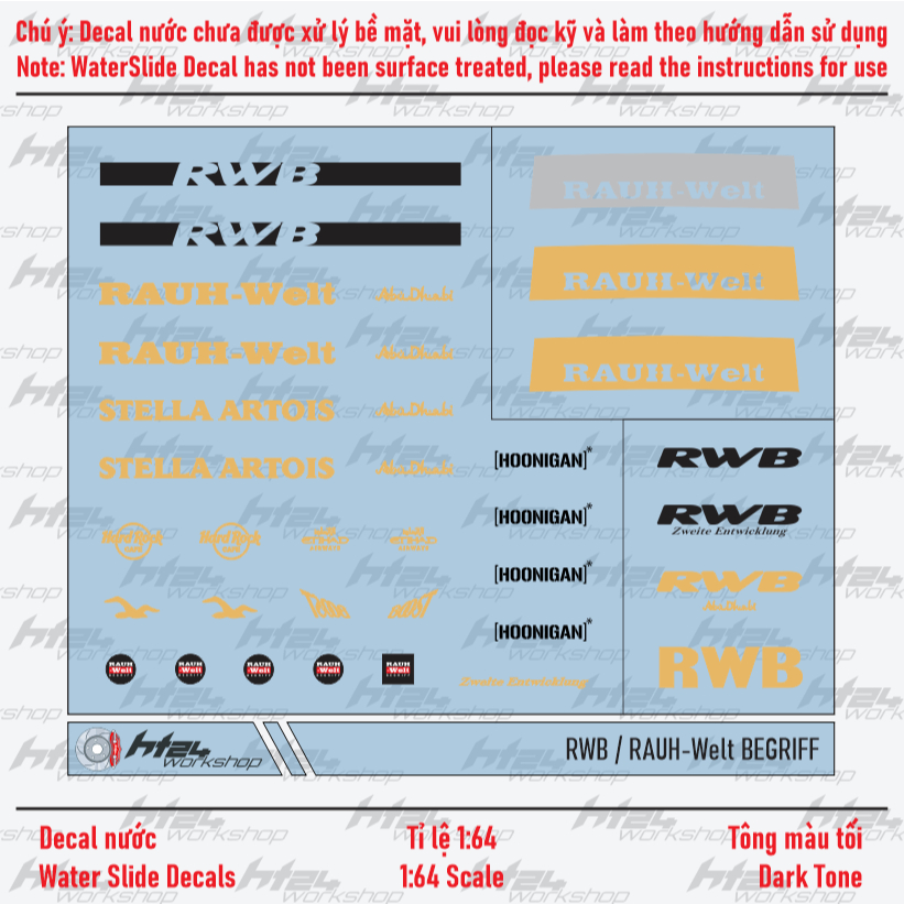 HT24workshop - Decal trượt nước RWB cho xe mô hình 1:64 (DARK TONE ...