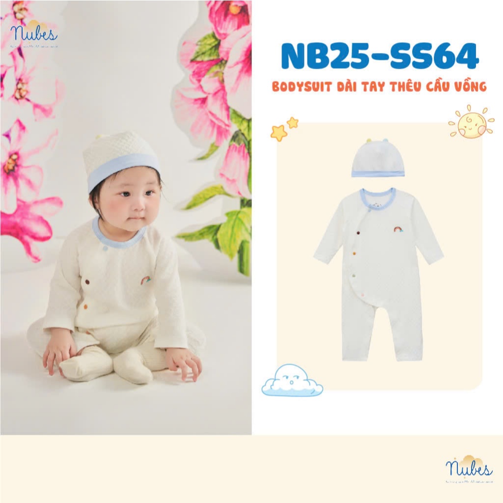(Tặng Kèm Mũ) Bodysuit Dài Tay Cho Bé Thêu Cầu Vồng – Đồ Sơ Sinh Hàn ...
