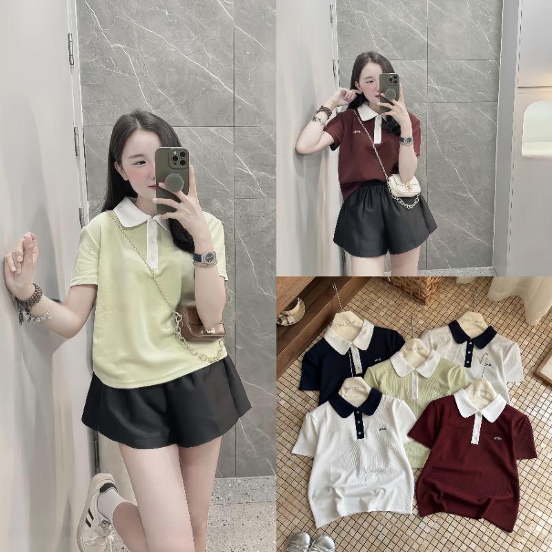 @redcatstore - Áo Polo Nữ Ngắn Tay Cổ Sen Phối Màu Thêu Chữ emis Form ...