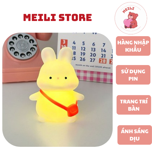 Đèn Ngủ Để Bàn Mini Pin Thỏ Đeo Túi Chéo Decor Trang Trí MEILI STORE ...