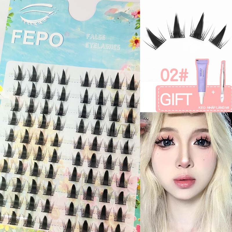 FEPO Lông mi giả 10 hàn có thể tái sử dụng 10-13mm Món quà miễn phí Keo ...