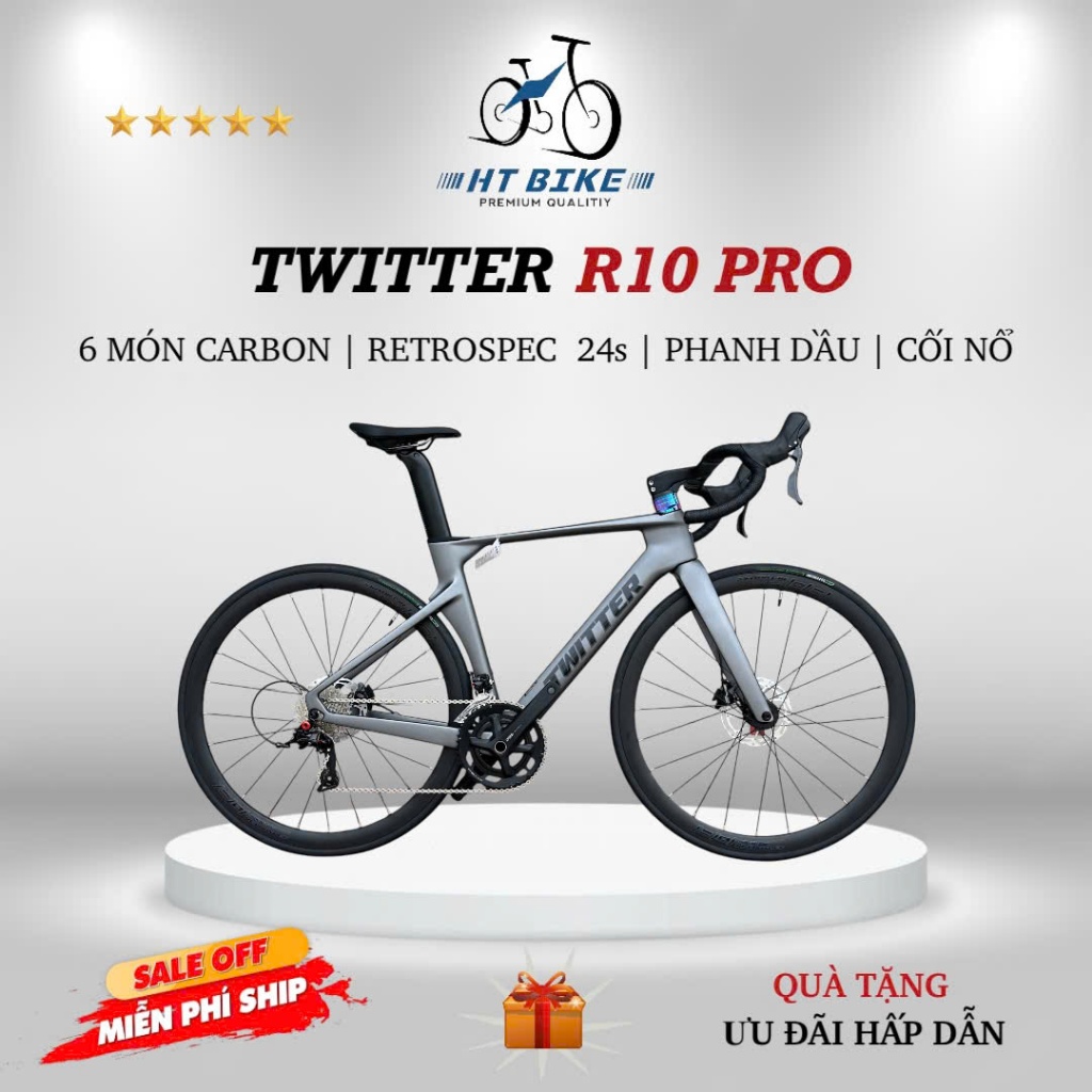 Xe đạp đua tay cong TWITTER R10 PRO 6 món carbon, phanh dầu thuỷ lực ...