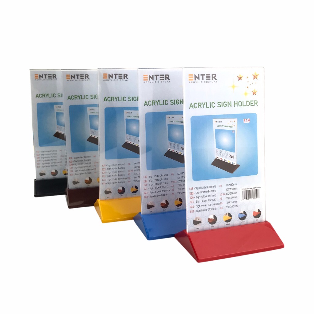 Kệ mica 2 mặt Enter E19 100x180mm đế màu, Kệ menu nhà hàng, Standee ...