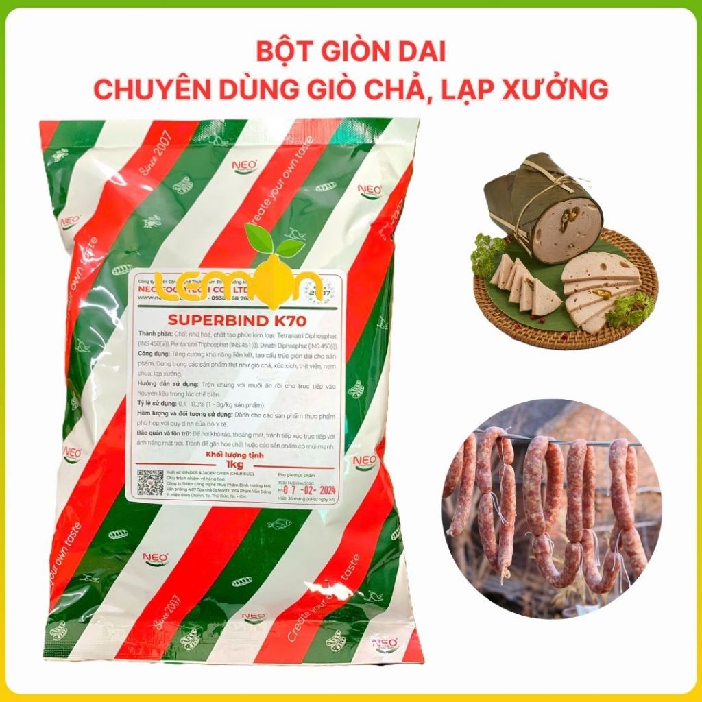 1Kg Phụ gia giòn dai SUPERBIND K70 Đức tăng liên kết, tạo giòn dai cho giò chả, lạp xưởng, nem ...