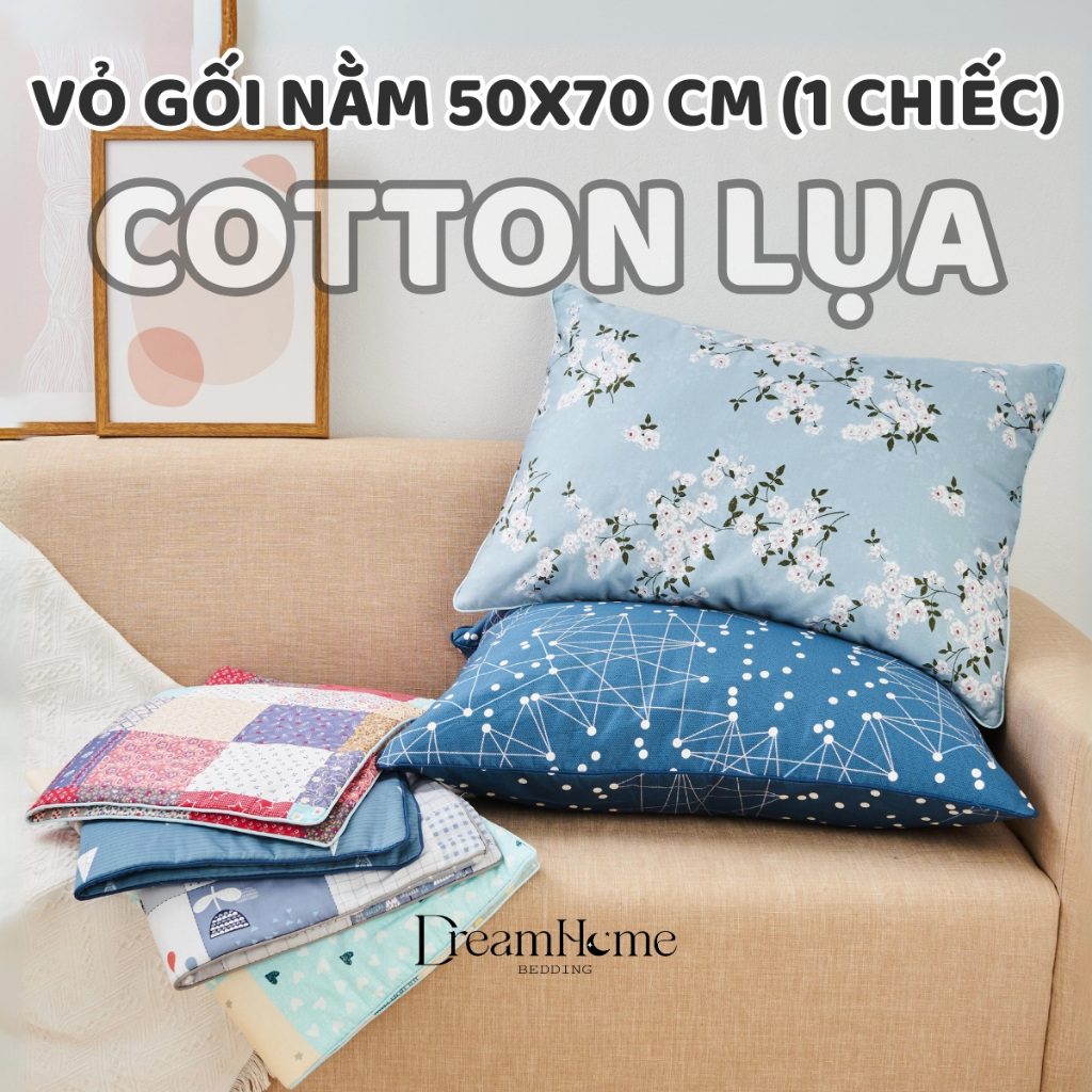 Vỏ Gối 50x70cm Cotton Lụa (1 cái) Áo Gối Nằm Lót Bông Đẹp Có Khóa Kéo ...