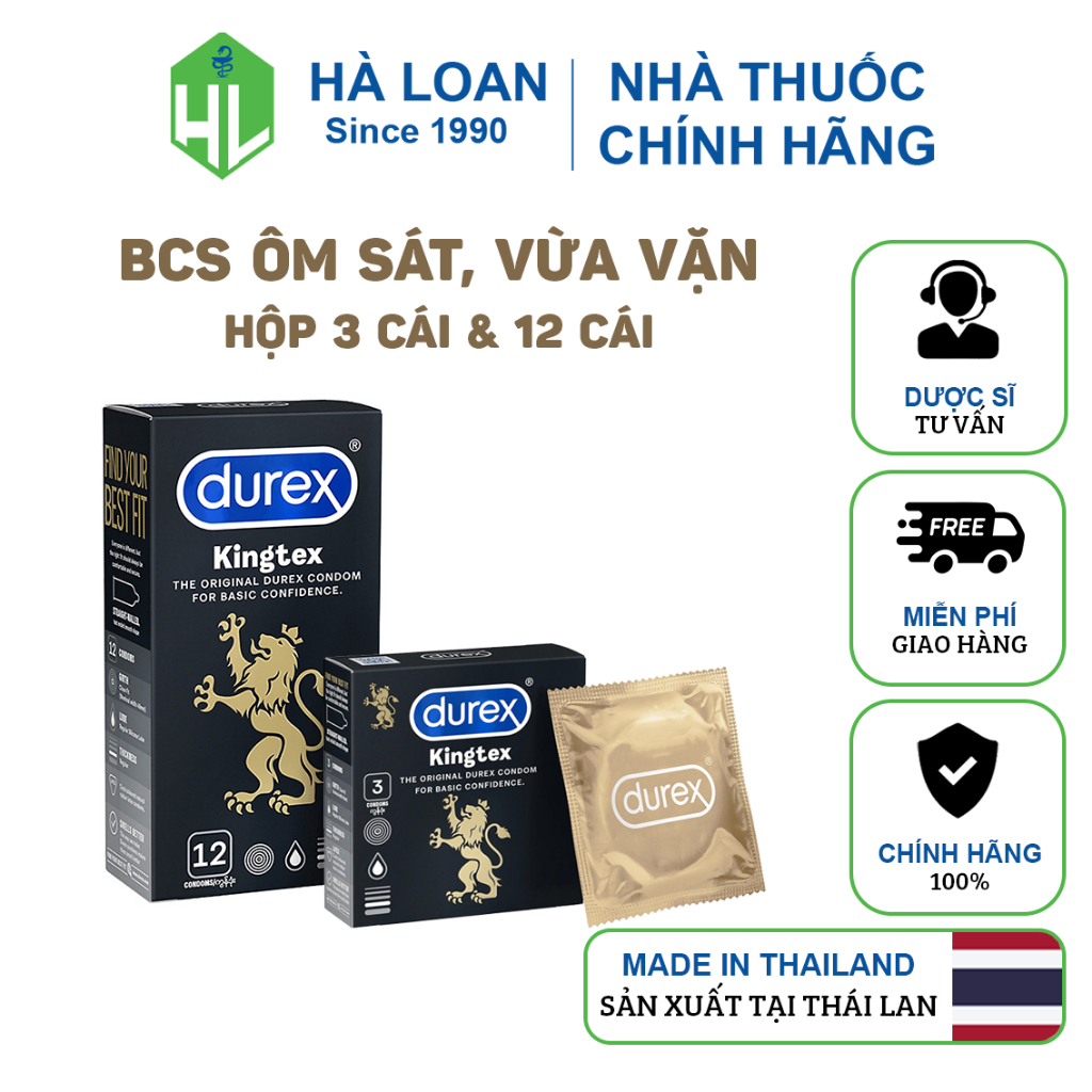 Bao cao su Durex Kingtex - ôm sát, vừa vặn 49mm (Hộp 3 cái & 12 cái) | Shopee Việt Nam