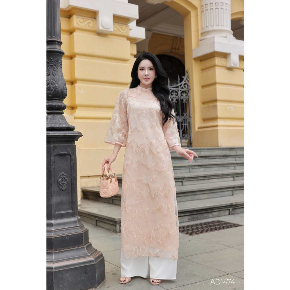 Áo dài cách tân nữ dáng suông 4 tà IFY Design thiết kế cổ trụ tay lỡ ...