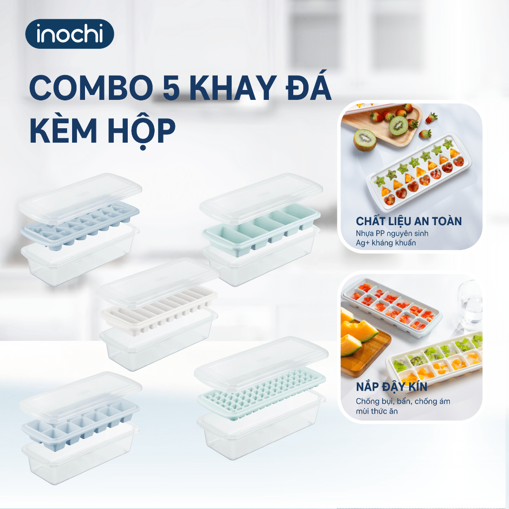 Combo 5 khay đá Inochi kèm hộp tiện lợi, cao cấp - Chất liệu an toàn, dễ dàng lấy đá | Shopee ...