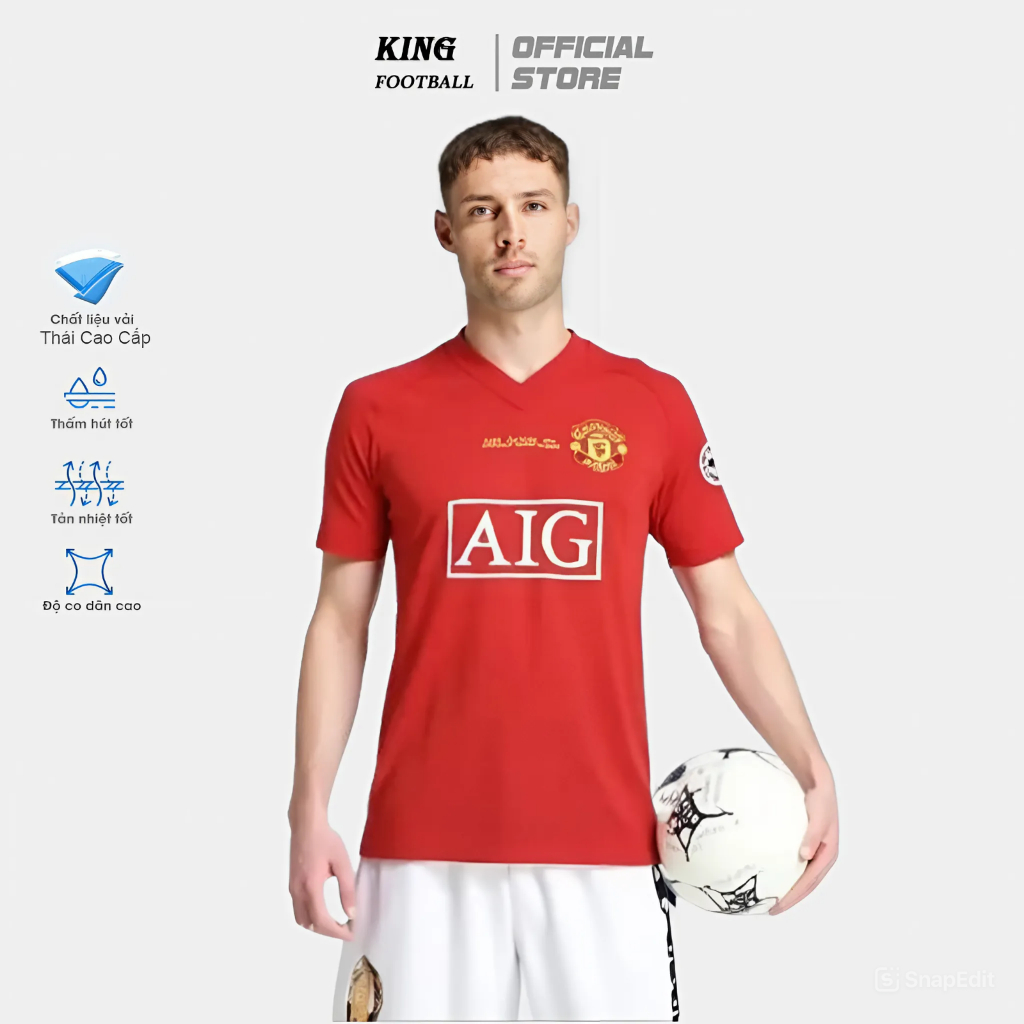 Bộ Quần Áo Đá Bóng MU AIG 2008 ,Vải Thái Kim Cương Lục Giác Full Logo ...