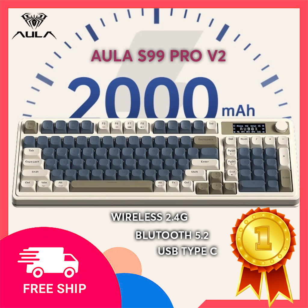 Bàn phím Giả cơ Aula S99 Pro V2 RGB Kết nối 3 chế độ Wireless 2.4G ...