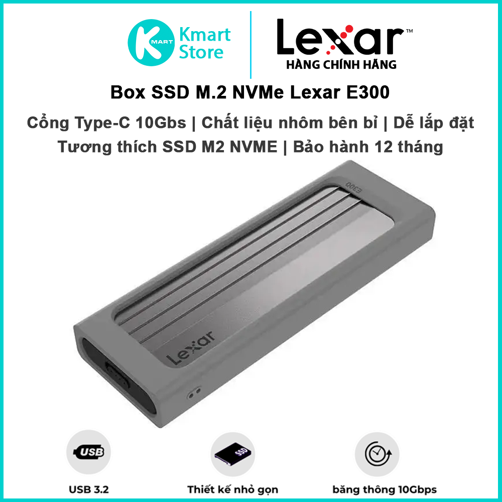 Box SSD M2 NVME Lexar E300 | Chuẩn USB 3.2 Gen 2 | 10Gbps | Vỏ nhôm bền bỉ | Bảo hành 1 năm ...
