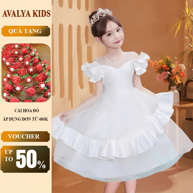 Đầm cho bé gái - váy công chúa 12kg - 45kg TRẮNG TINH HAI TÂNG CHÉO T21 | Shopee Việt Nam