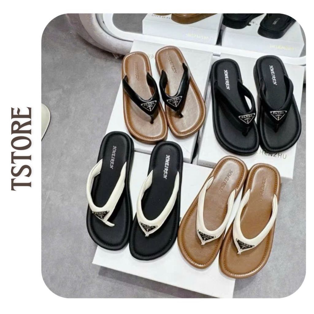 TSTORE Dép xỏ ngón nữ gắn tag thời trang đế bệt chất liệu da PU mềm chống nước, mang êm chân ...