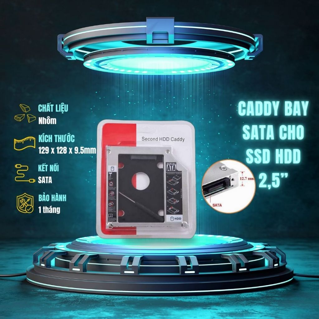 Caddy Bay HDD SSD SATA 3 9.5mm/12.7mm-Khay ổ cứng thay thế ổ DVD-NEW ...
