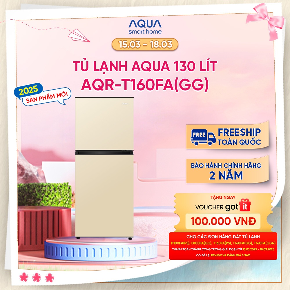 [SẢN PHẨM MỚI 2025I] Tủ lạnh AQUA 130 lít ngăn đá trên AQR-T160FA(GG) - Màu Be - Freeship toàn ...