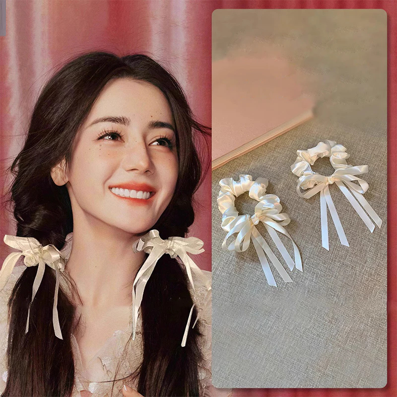 🎶 1 Cái Trắng Nguyên Chất Ribbion Nơ Dây Buộc Tóc Dây Scrunchies Cao Su ...