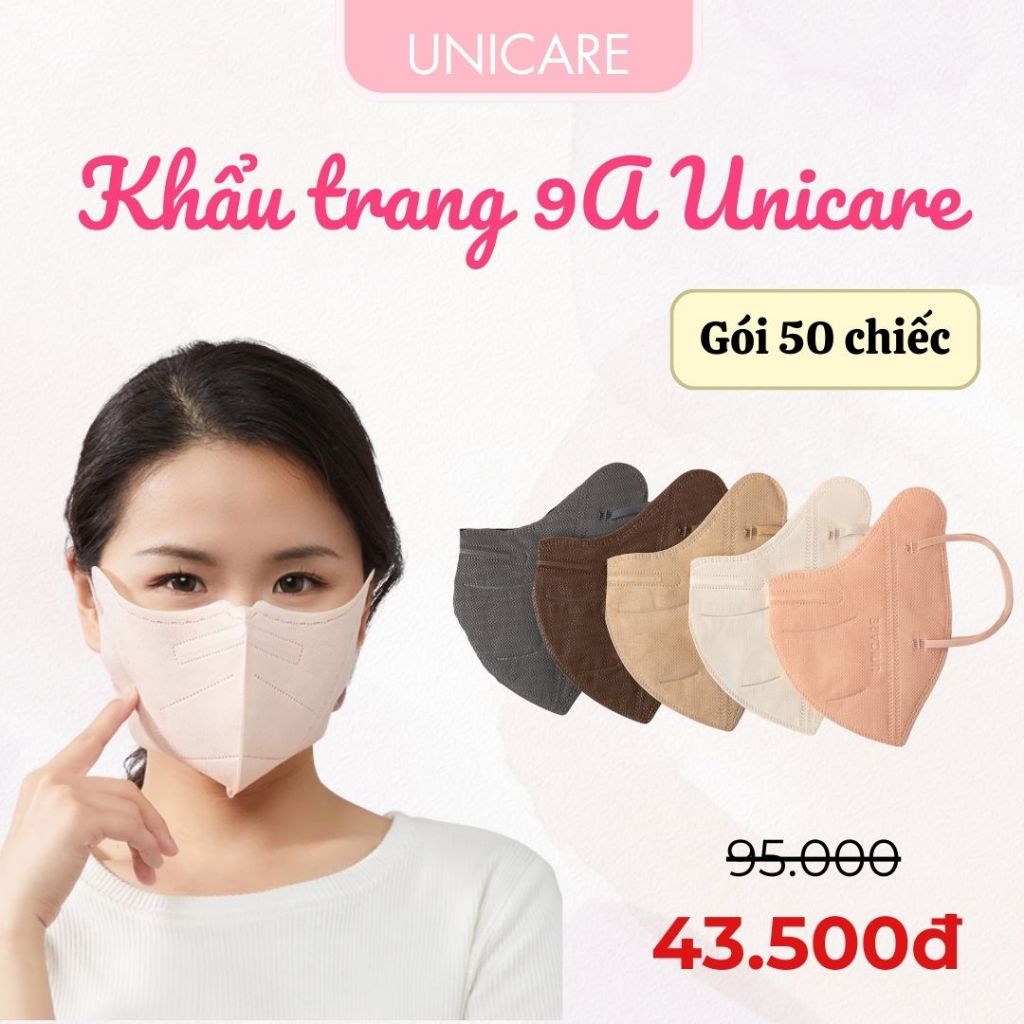 Khẩu trang 9A Unicare, combo 50 chiếc khẩu trang 5 lớp kháng khuẩn bảo vệ sức khỏe và chống tia ...