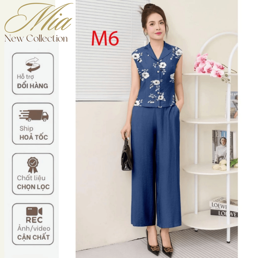 MS07 Bộ đồ nữ thời trang sát cánh thanh lịch tôn dáng, chất liệu đũi tơ ...