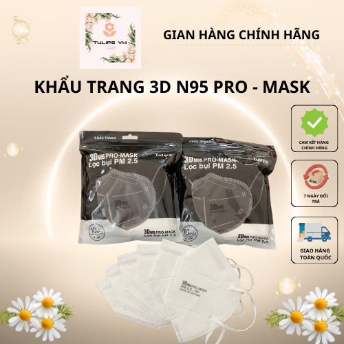 Khẩu Trang 3D N95 Pro Mask Tulips Lọc Bụi PM 2.5, Kháng Khuẩn, Chống Tia UV, Bảo Vệ Hô Hấp và Da ...