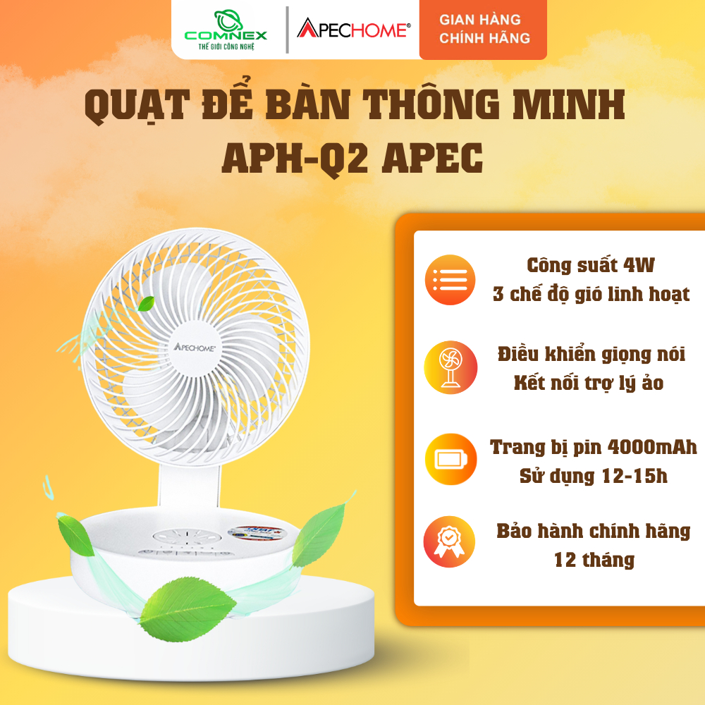 Quạt tích điện để bàn xếp gọn mini điều khiển bằng giọng nói, 4 chế độ ...