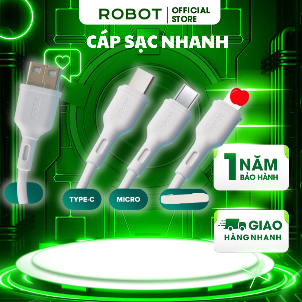 Cáp Sạc Nhanh Type-C/ CổngL ROBOT RBC02 RBL03 Chất Liệu PVC Chống Rối ...