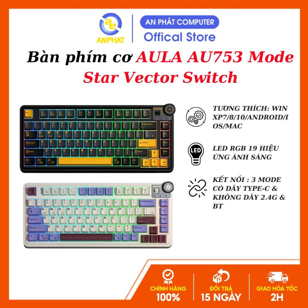 [BH 24 Tháng] Bàn phím cơ AULA AU75 Golden 3 Mode Star Vector Switch | Shopee Việt Nam