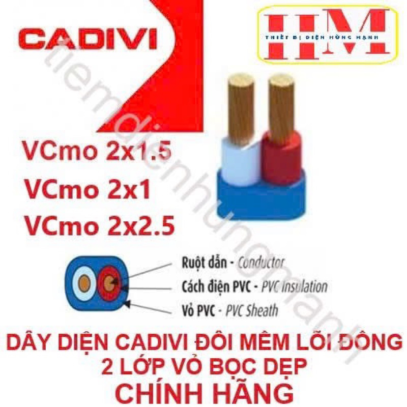 giá 1 mét Dây điện CADIVI đôi 2 vỏ bọc VCmo 2x1, 2x1.5, 2x2.5 dạng dẹp ...