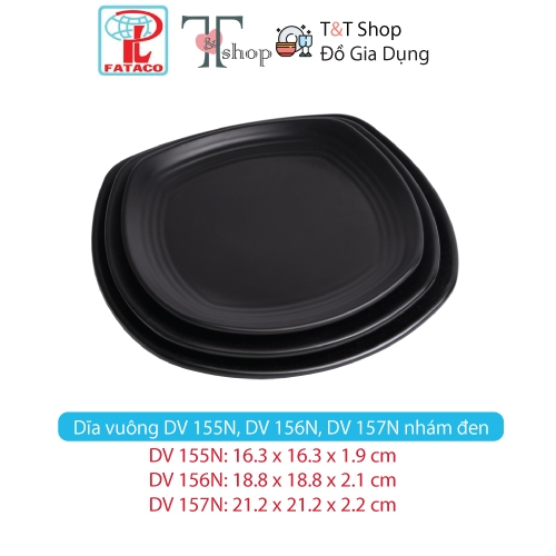 [HỎA TỐC]Dĩa Hình Vuông Bầu Nhựa Melamine Fataco Đen Nhám Nhiều Size DV ...