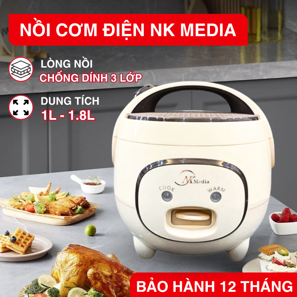 Nồi cơm điện Nk media dung tích 1L - 1.8L, nồi cơm điện chống dính nấu ...