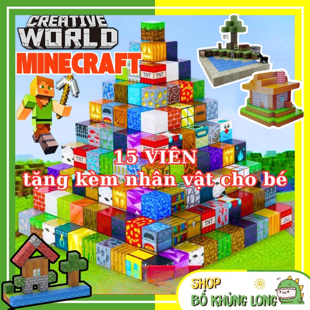 [TẶNG NHÂN VẬT] Đồ Chơi Khối Nam Châm Minecraft DIY Khối Xây Dựng Mô ...