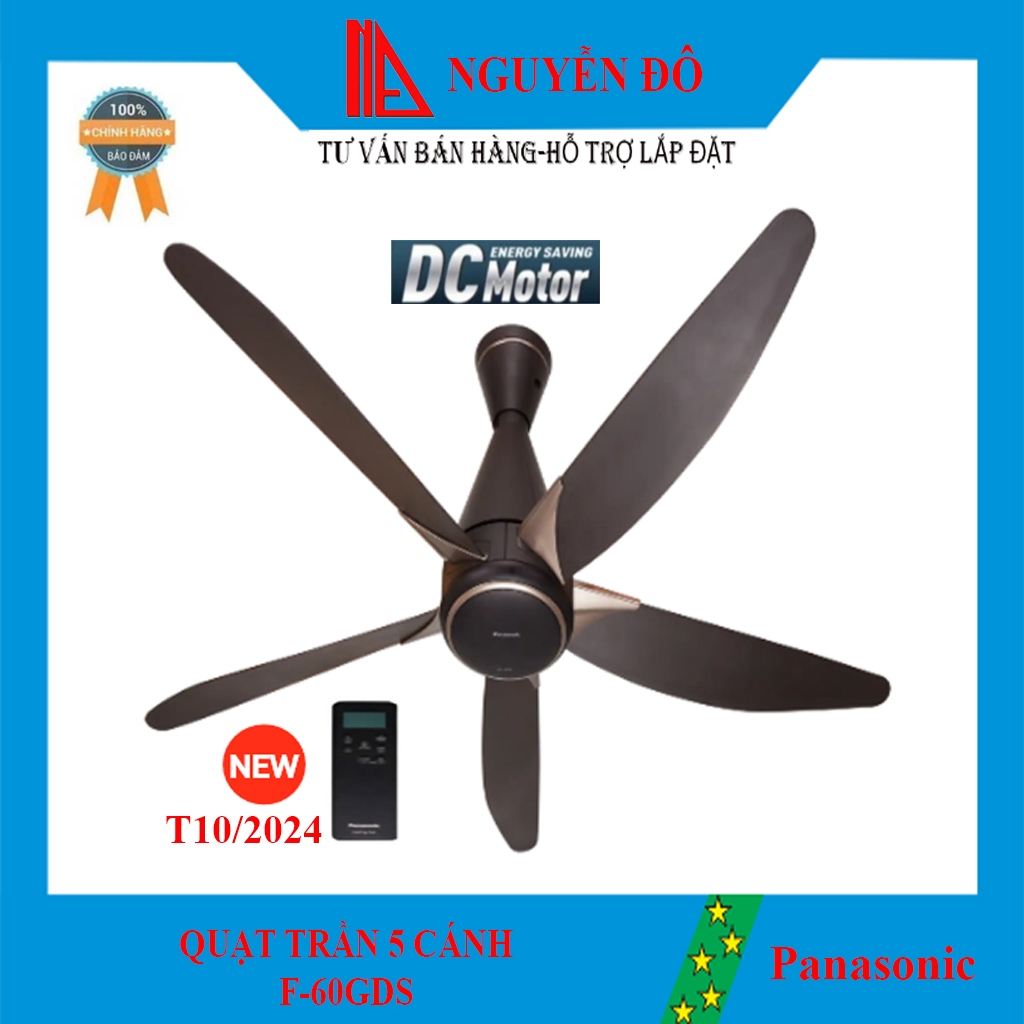 Quạt trần 5 cánh Panasonic F-60GDS màu nâu và trắng, công suất 40W điều khiển bằng Remote động ...