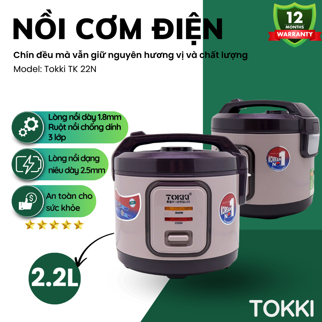 Nồi cơm điện TOKKI TK18 dung tích 1.8L công suất 700W công nghệ nấu cơm ...