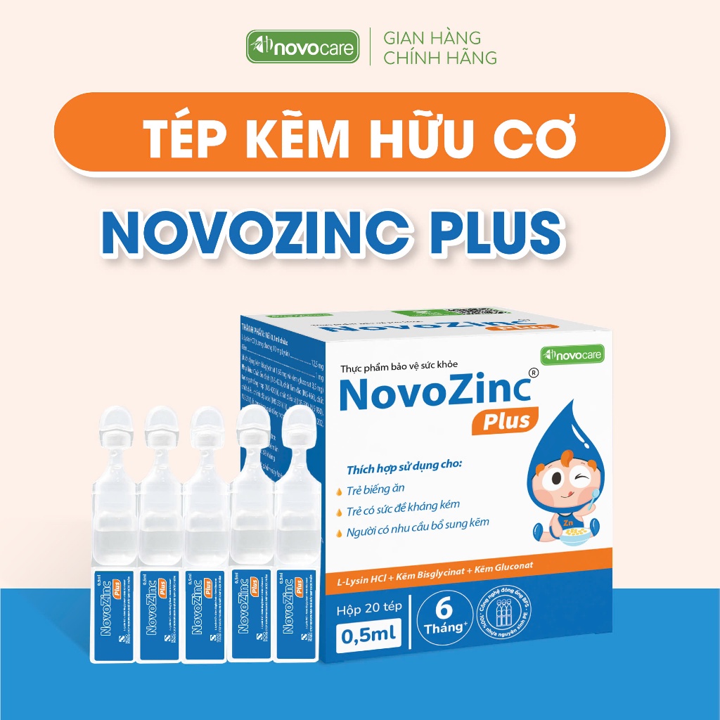 Kẽm tép Novocare Novozinc Plus bổ sung Kẽm hữu cơ & Lysin cho bé biếng ...