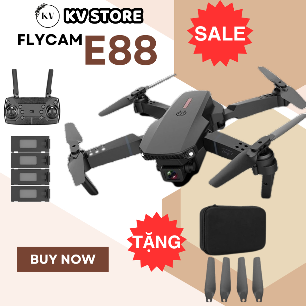flycam E88, máy bay điều khiển từ xa giá rẻ , flaicam mini camera HD 4K ...